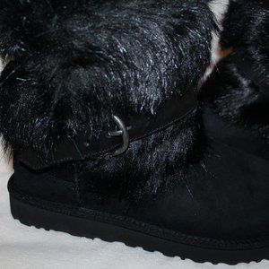 UGG | Shoes | Nib Ugg Womens Classic Fluff Buckle Shaggy Suede Shearling Boots Black | Poshmark